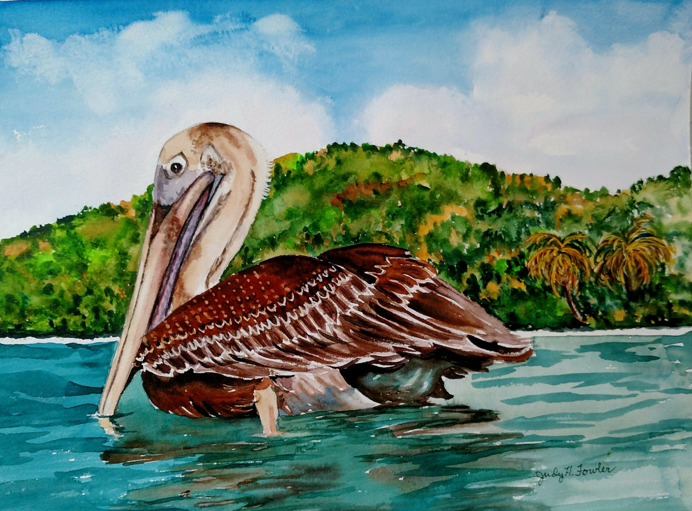 A good Day for a Swim - Original watercolors by Judy H. Fowler