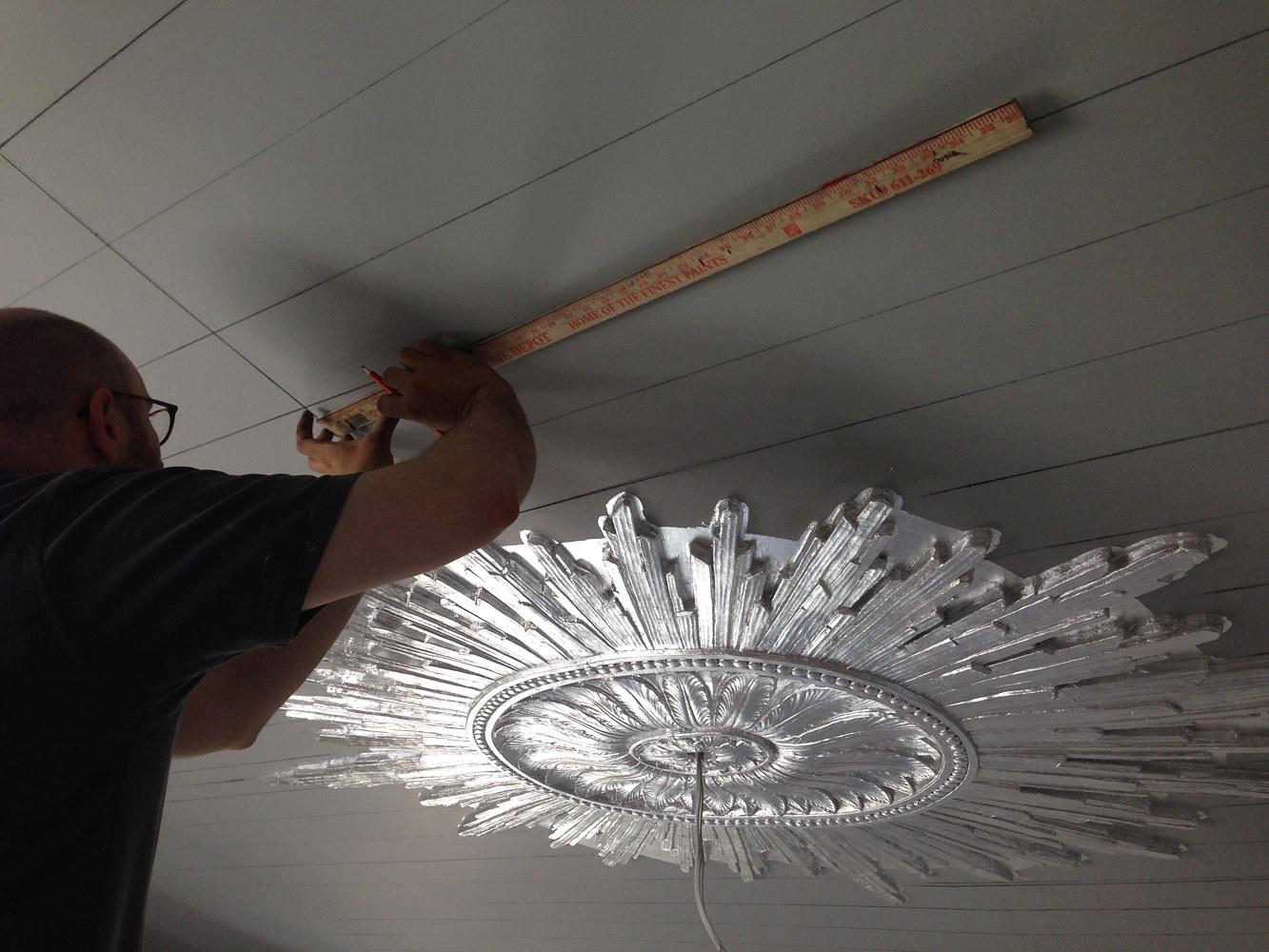 Laying out ceiling for Leaf Install - Robert Milling Studios