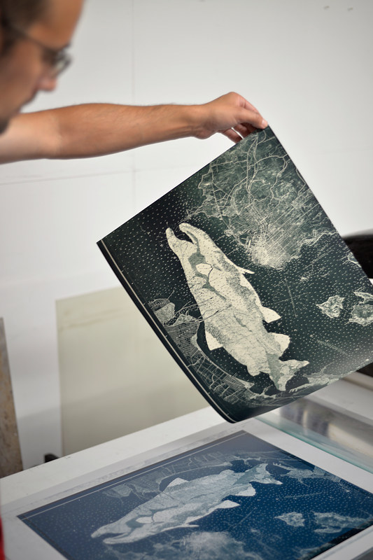 Pulling print off printing press - RANGEL STUDIO