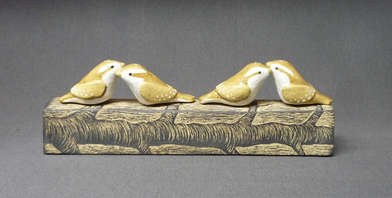 Bird on Branch - 4 Wrens - Leanne Schnepp - Crooked Toe Studio