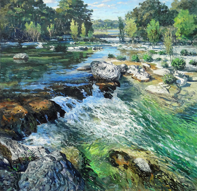 The Frio at Garner, 48”x48”, 2014, oil on canvas - David Caton