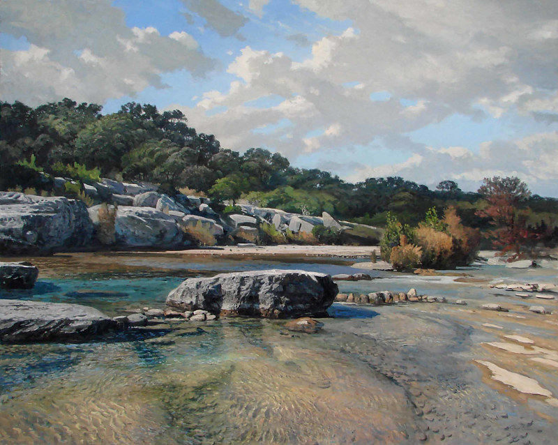 Frio river, "Big Rock" 48”x60”, 2012, oil on canvas - David Caton