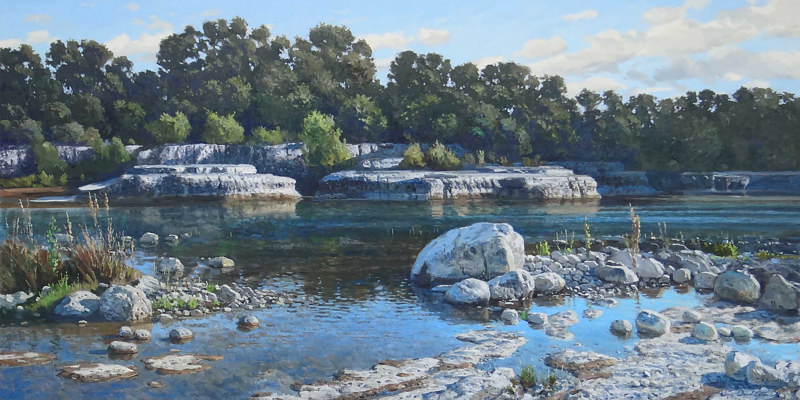Frio at Garner, afternoon, 36”x72”, 2014, oil on canvas - David Caton