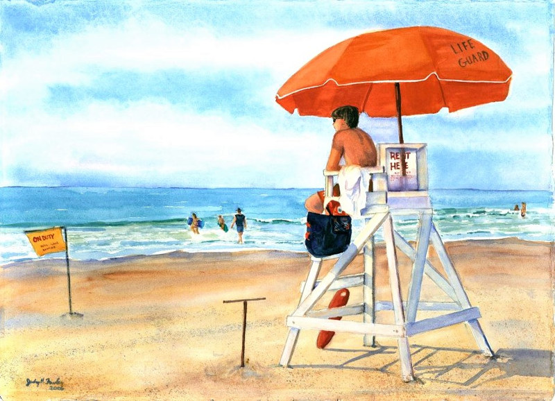 On Duty - Original watercolors by Judy H. Fowler
