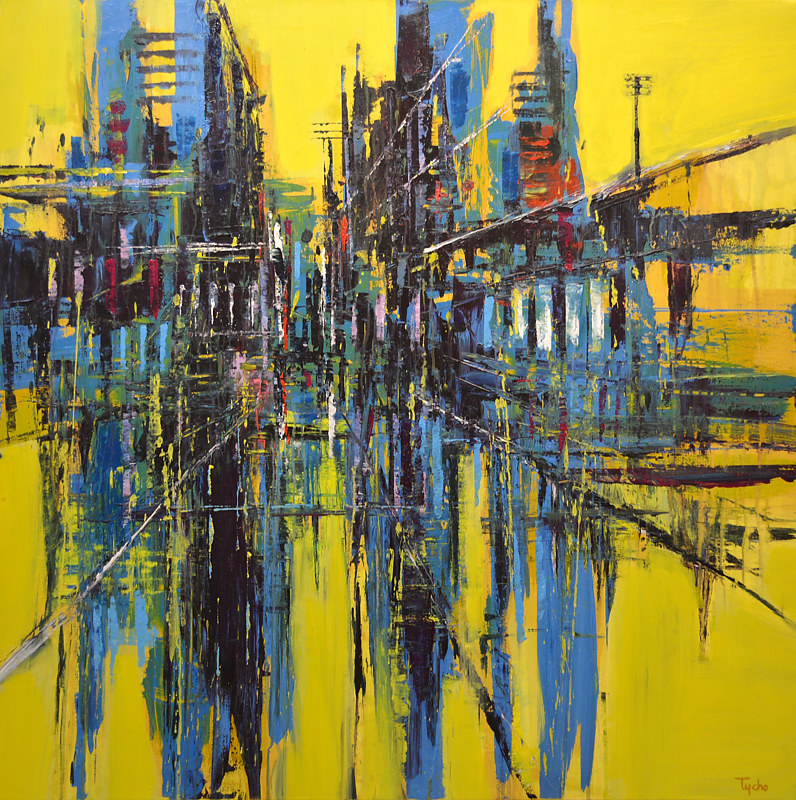 Urban Composition in Yellow, Black and Blue - DAVID TYCHO | artist