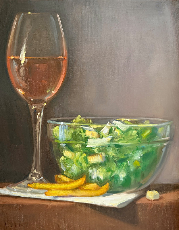 "Wine Caesar Salad and Fries" LG 18x14 - Noah Verrier - Oil Paintings