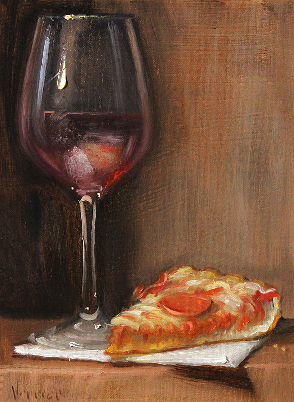 "Digiorno and Wine" Hand Embellished - Noah Verrier - Oil Paintings