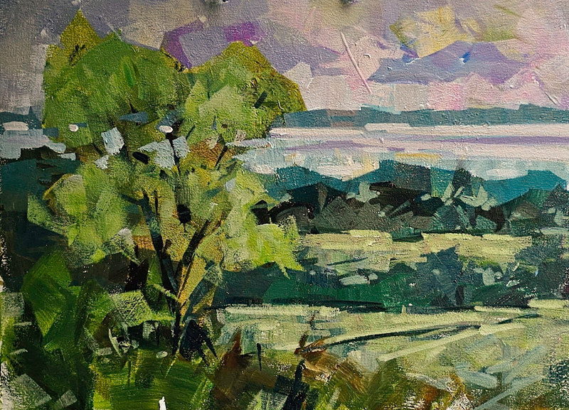 ABOVE THE BAY FARMING ACRYLIC 12X16 - Brian Buckrell
