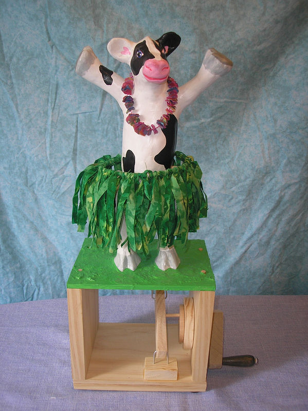 Hula Cow automata - Valerie Johnson - Flying Cow Creations